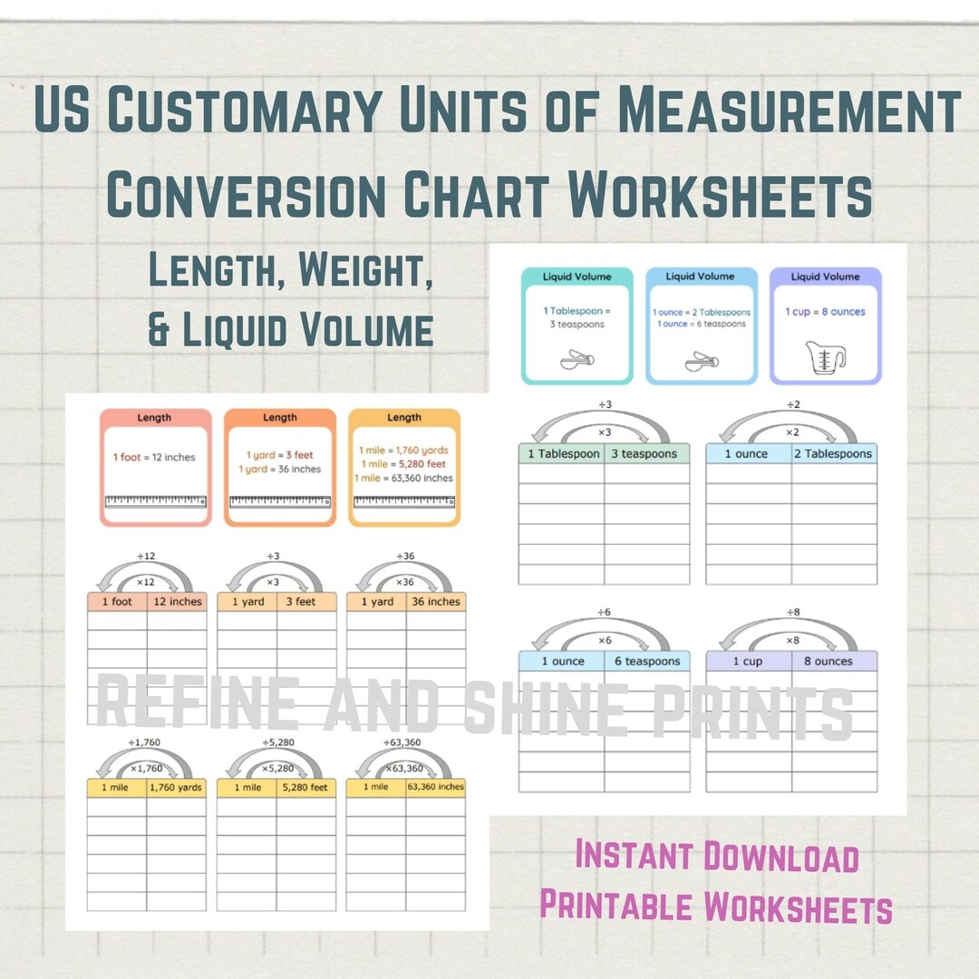 Printable Math Measurement Worksheets, Convert Measurements Using US ...