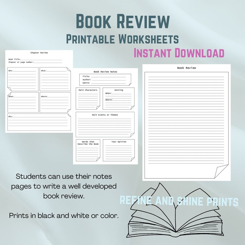 Printable Chapter and Book Review Worksheets, Reading and Writing ...