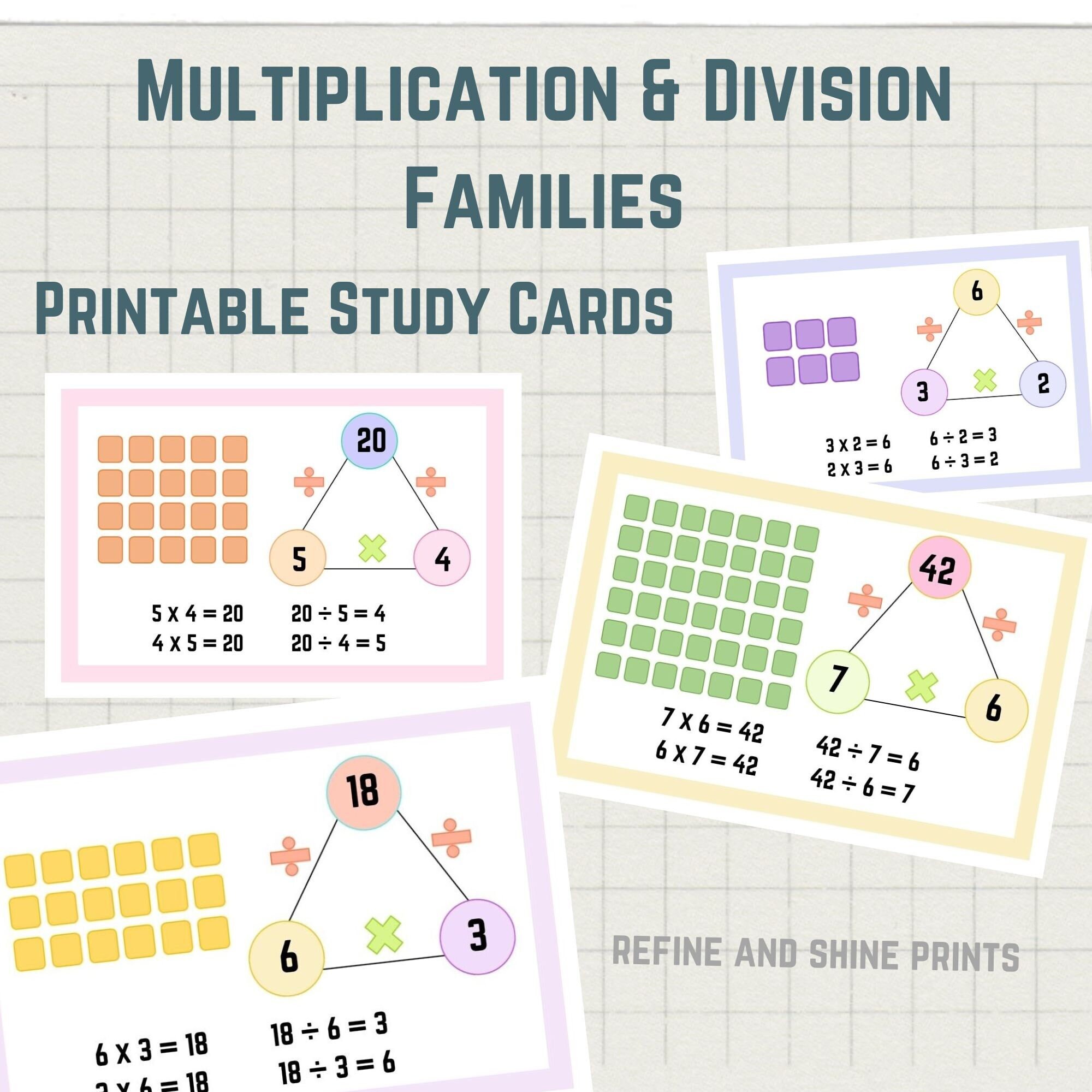 Printable Multiplication and Division Family Flashcards With ...