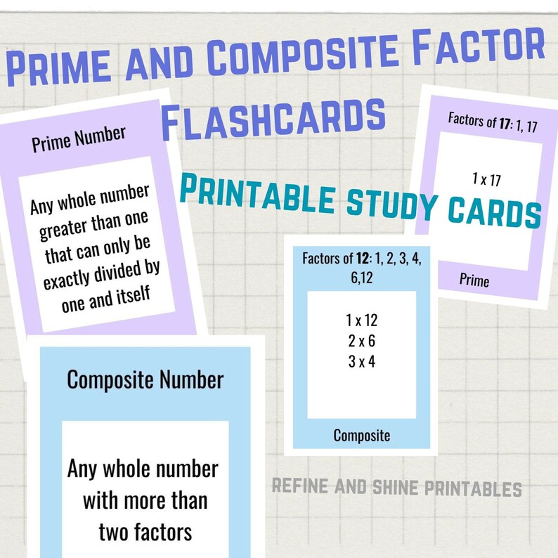 Printable Math Cards, Factors of 2 Through 101, Prime and Composite ...