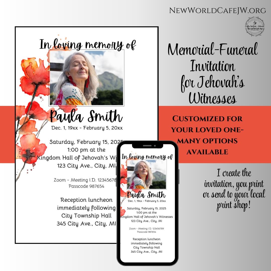 JW Memorial Invitation-funeral Announcement -red Poppy -personalized ...
