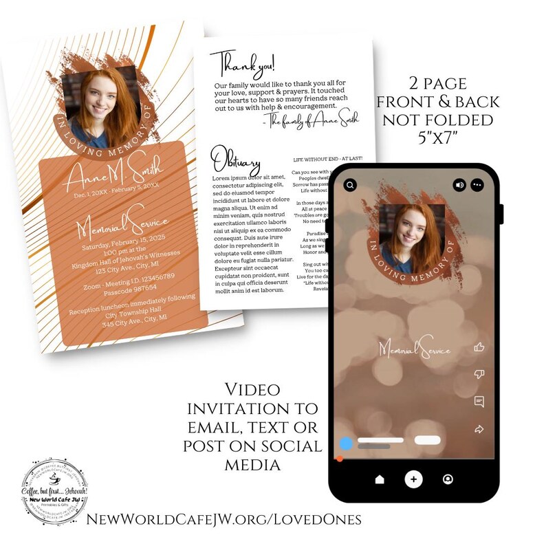 JW Funeral Invitation Memorial Service Announcement Video and Printable ...