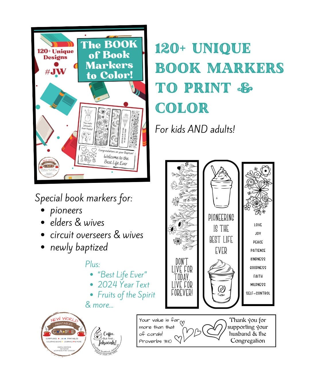 The Book of Book Markers to Color JW for Kids & Adults - Etsy