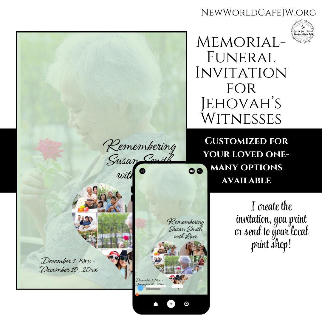 JW Memorial Invitation-funeral Announcement -sage Green -personalized ...