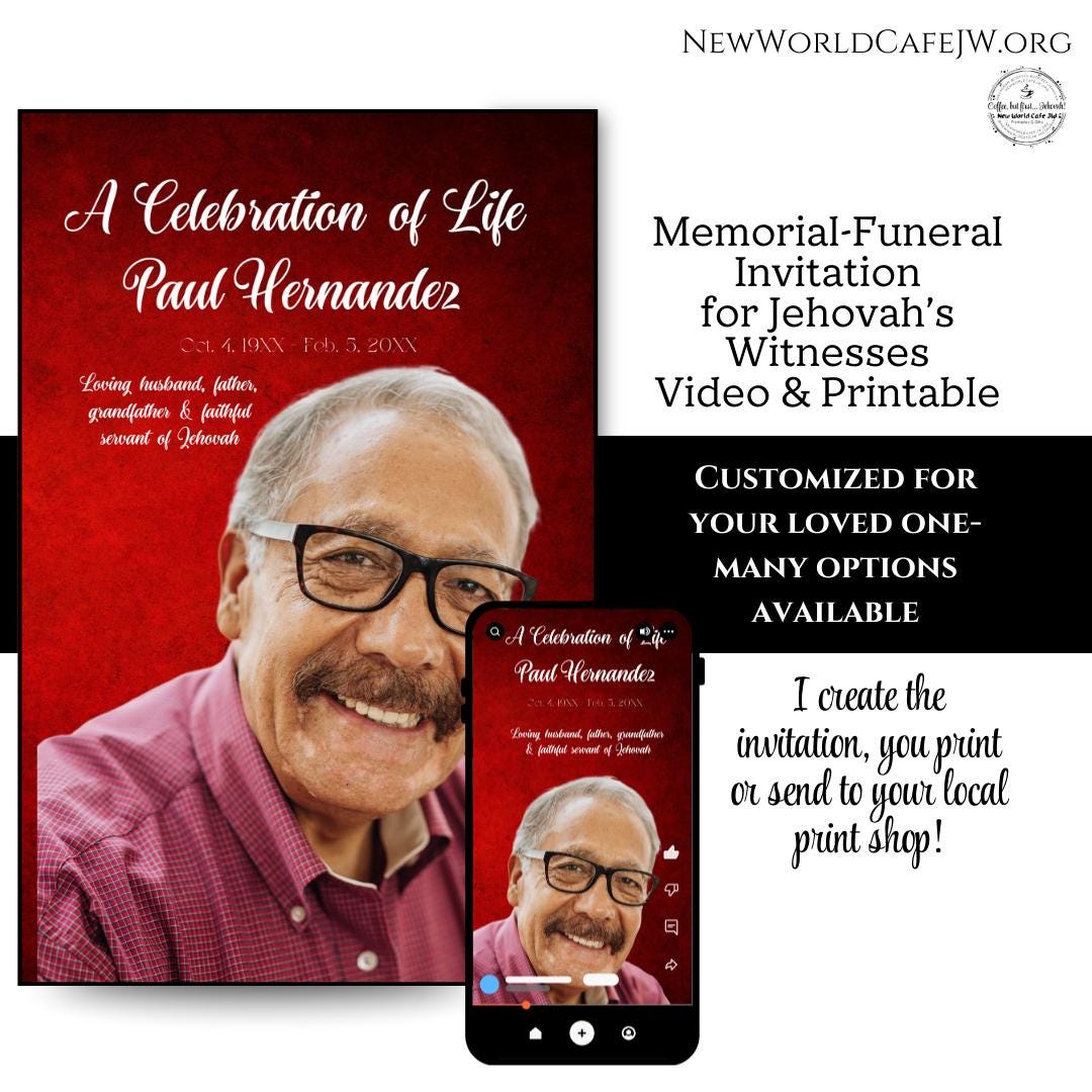 JW Memorial Invitation-funeral Announcement -red and Black ...