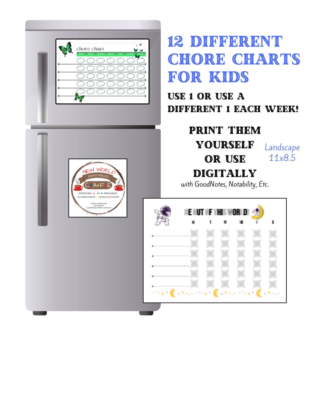 Kids Chore Charts - 12 Fun Layouts for Boys & Girls - Landscape 11x8.5 ...