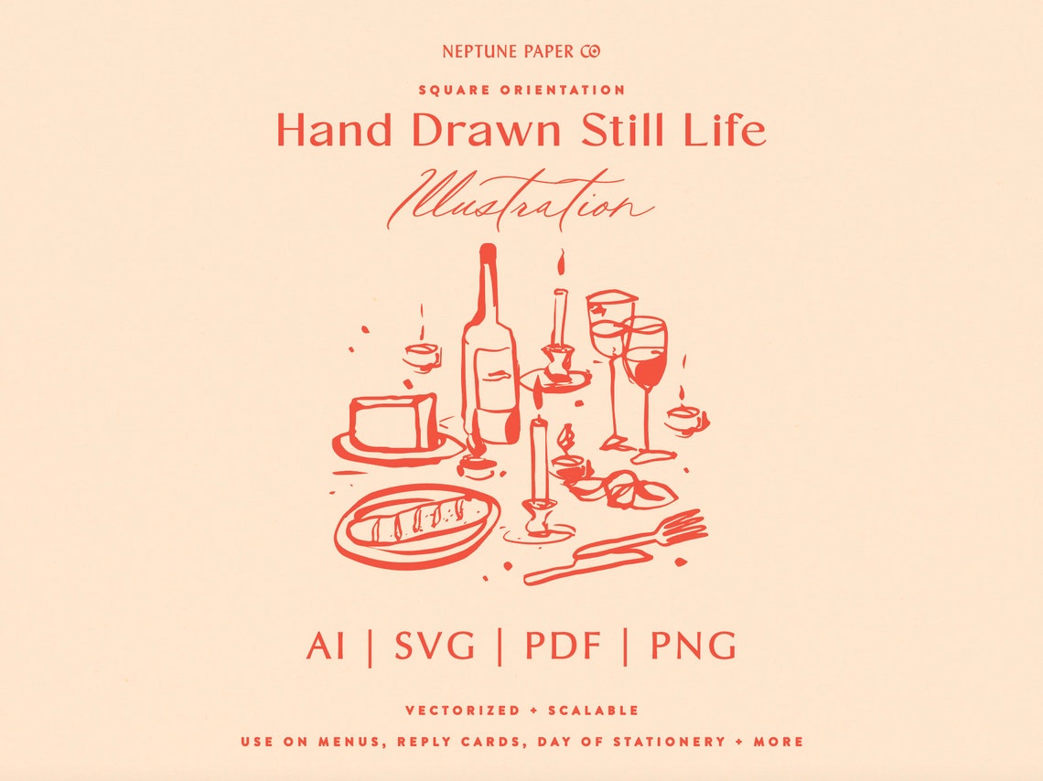 Hand Drawn Still Life Illustration Square - Etsy
