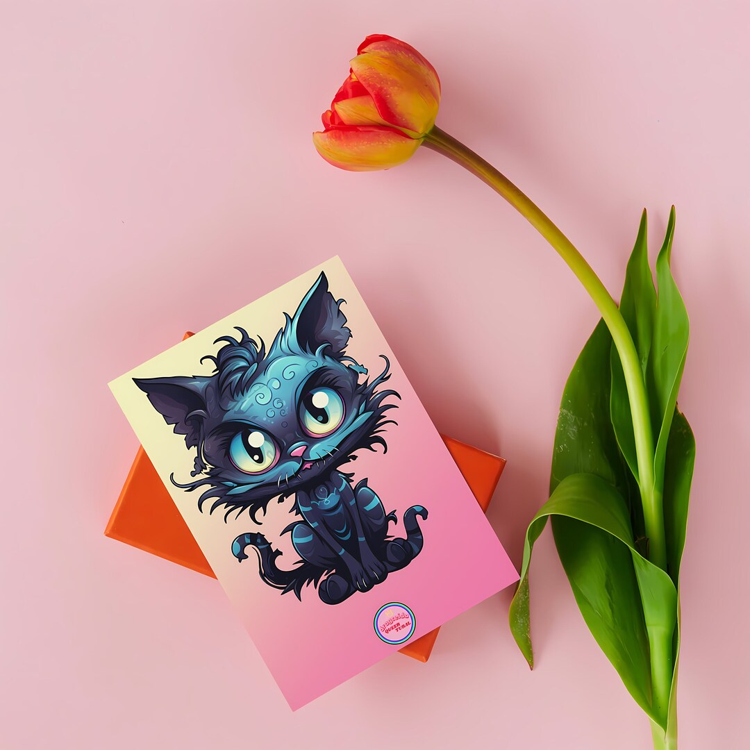 Cat Illustration. Printable Postcard Inspired by Tim Burton. Perfect ...