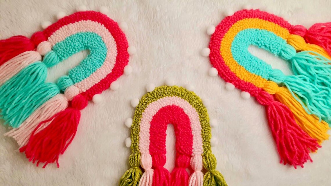 Punch Needle Rainbow Wall Hanging Handmade Textured Wall Art Hand ...