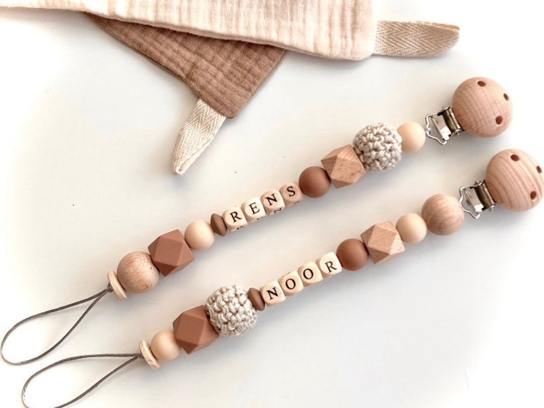 Pacifier Cord With or Without Name in Natural Shades. - Etsy