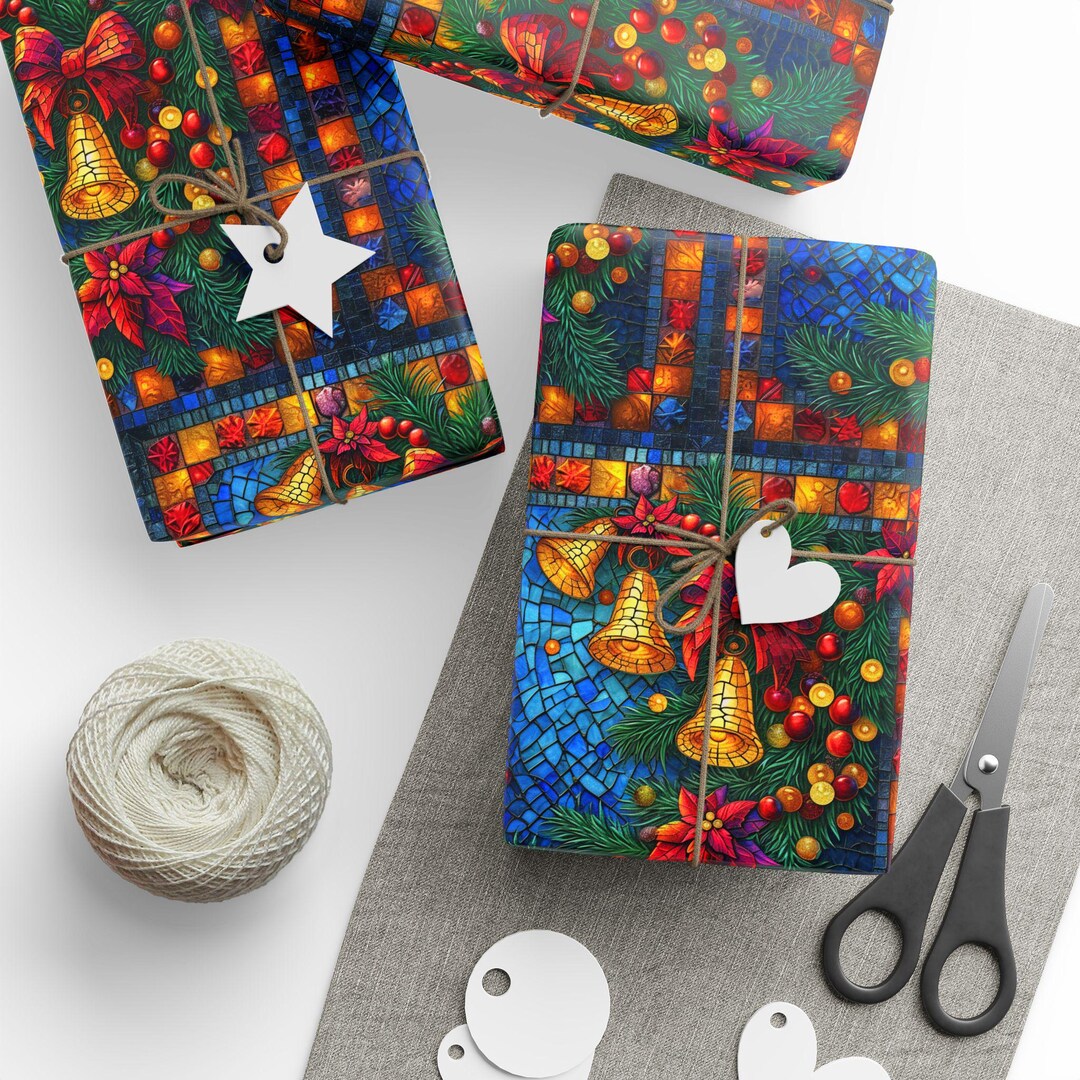 Stained Glass Wrapping Paper Colorful Bell Beautiful for Christmas ...