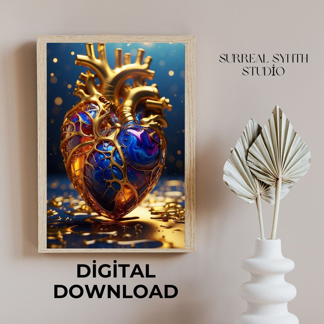 Heart of Gold: Digital Artwork,digital Art With Golden Traces Printable ...