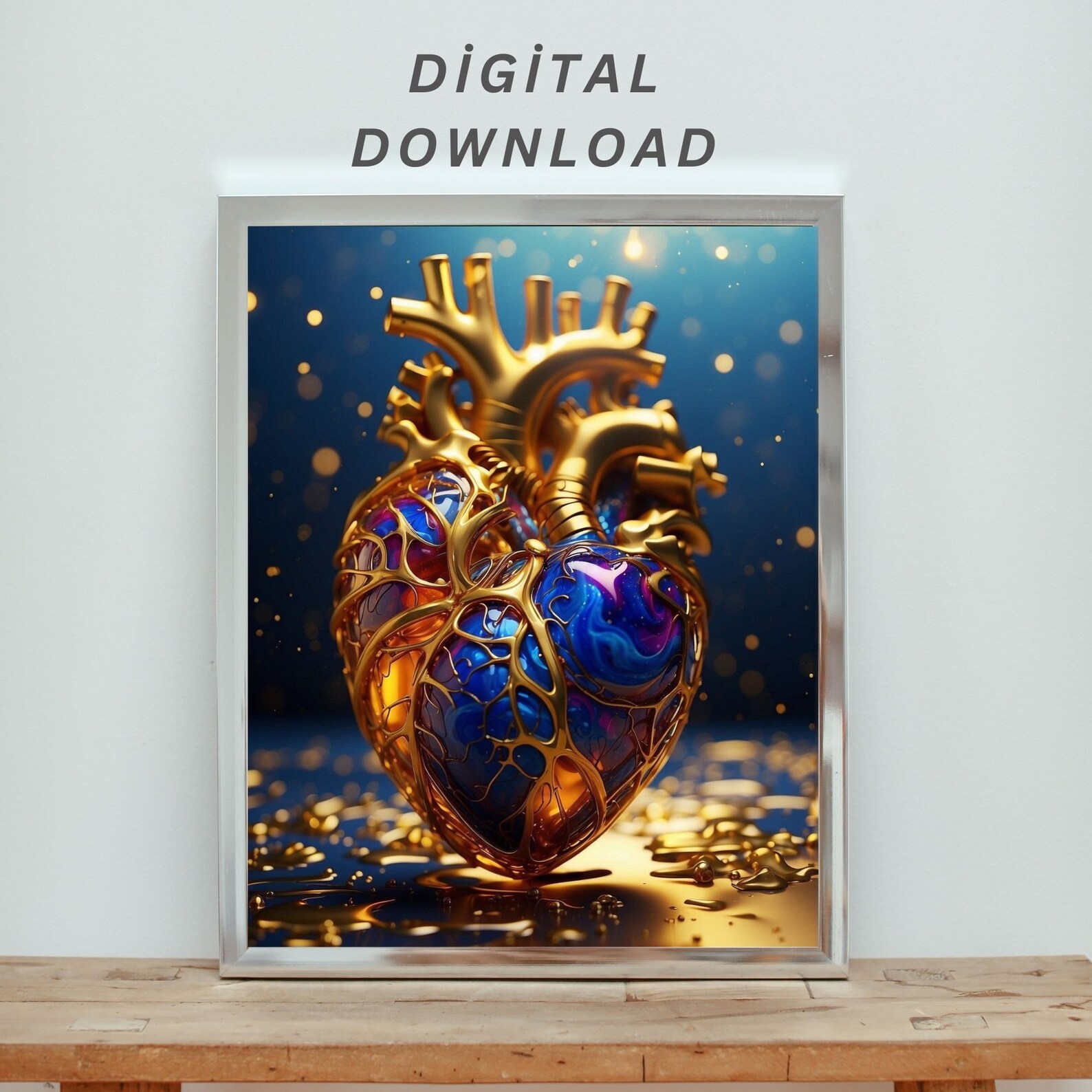 Heart of Gold: Digital Artwork,digital Art With Golden Traces Printable ...