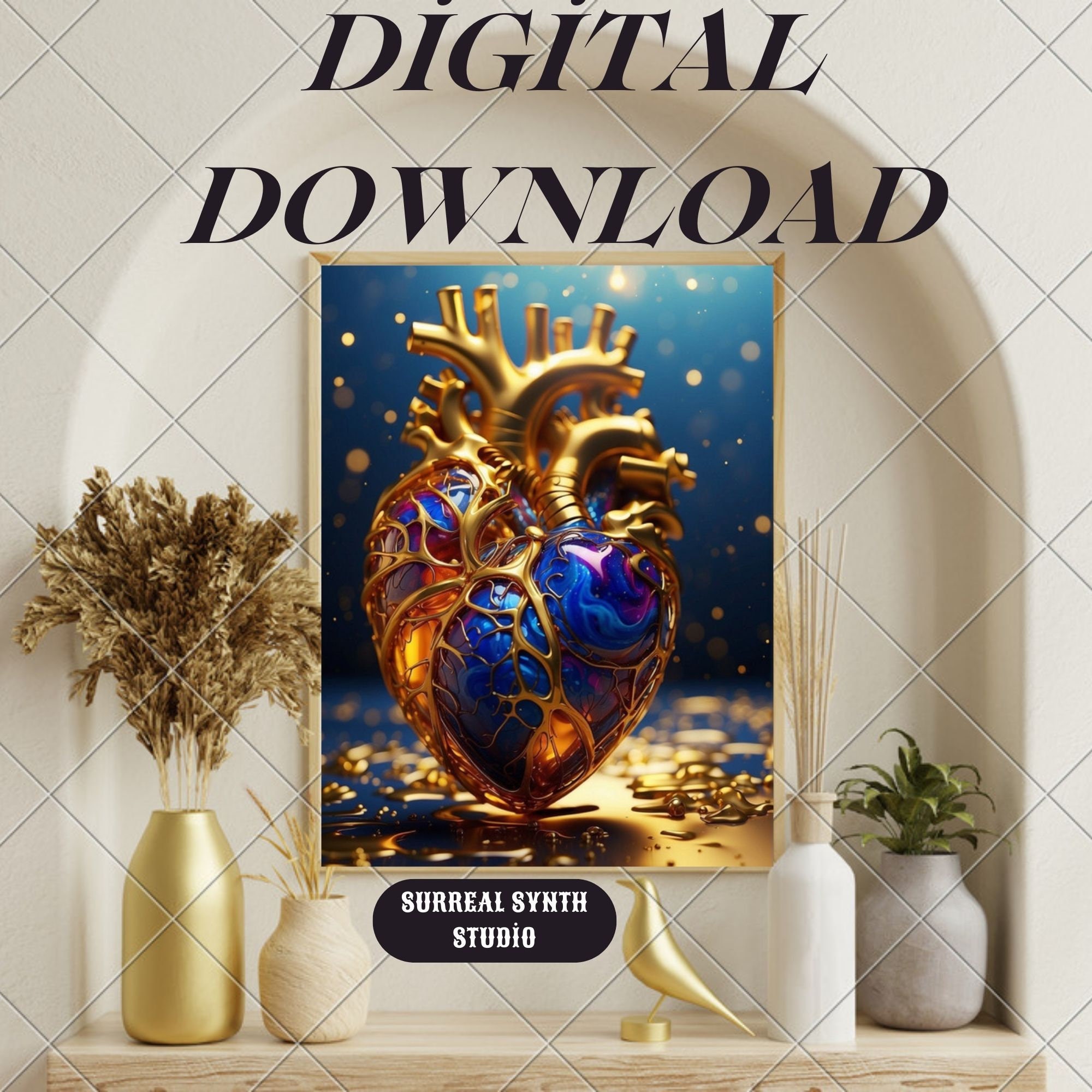 Heart of Gold: Digital Artwork,digital Art With Golden Traces Printable ...