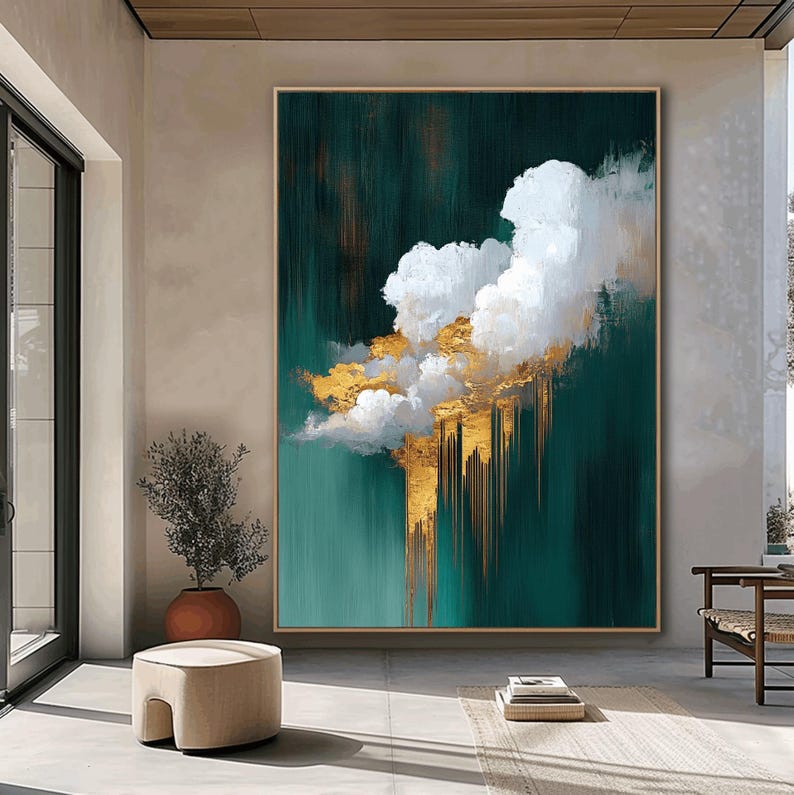 Cloud Wall Art, Abstract Clouds Paintings, Gold Painting, Cloud Sky ...