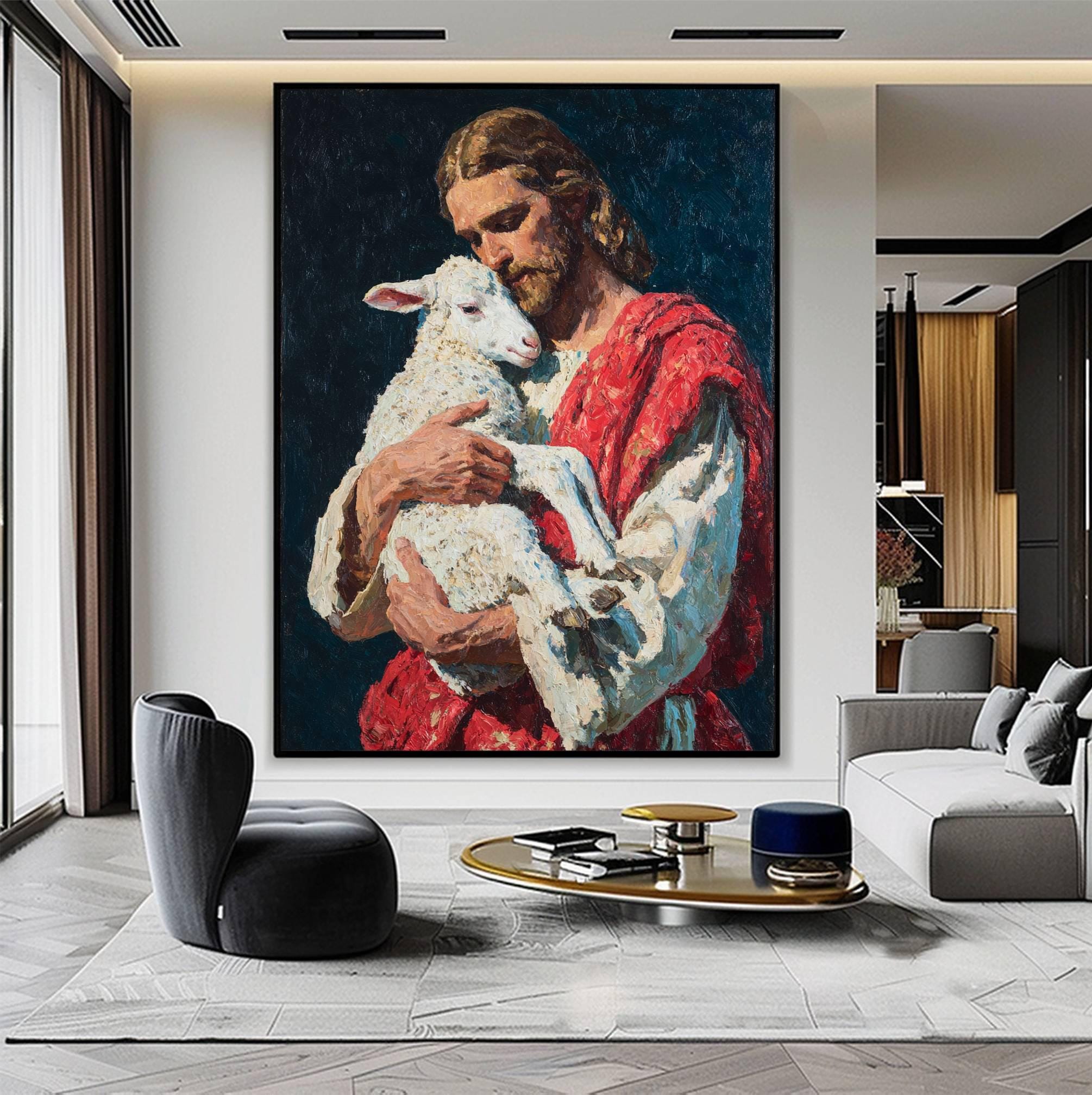 Faithful Shepherd, Jesus Leaves the 99, Christian Religious Painting ...