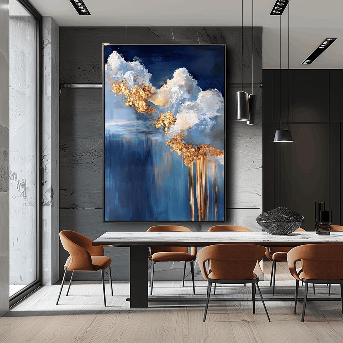 Cloud Wall Art, Abstract Clouds Paintings, Gold Painting, Cloud Sky ...