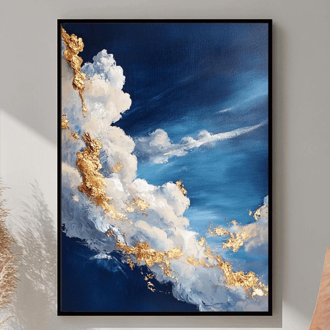 Cloud Wall Art, Abstract Clouds Paintings, Gold Painting, Cloud Sky ...