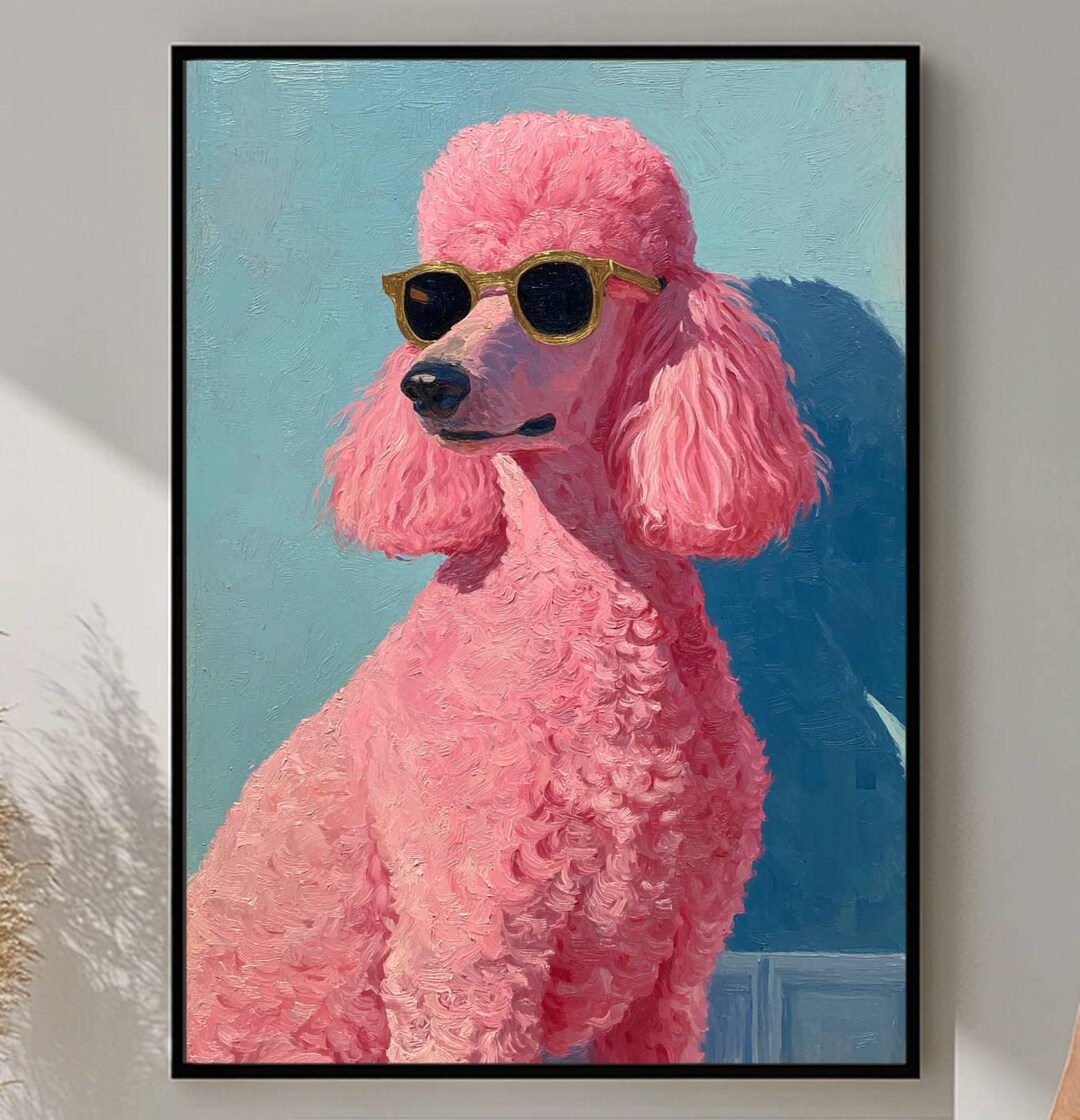 Pink Poodle Wall Art Print, Whimsical Animal Illustration, Playful Mid ...