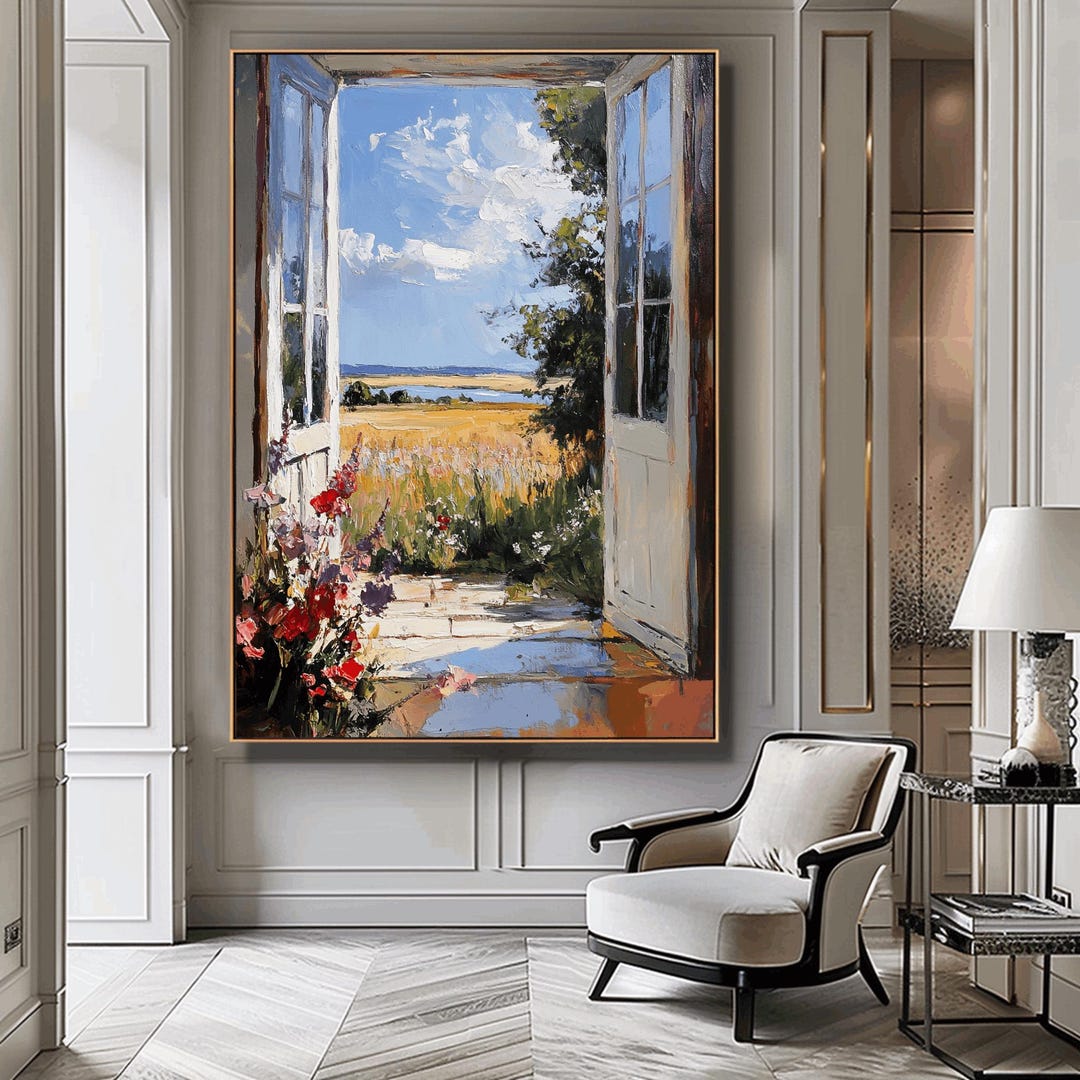 Window View Wall Art, Landscape Painting, Rustic Cottage Decor Gift ...