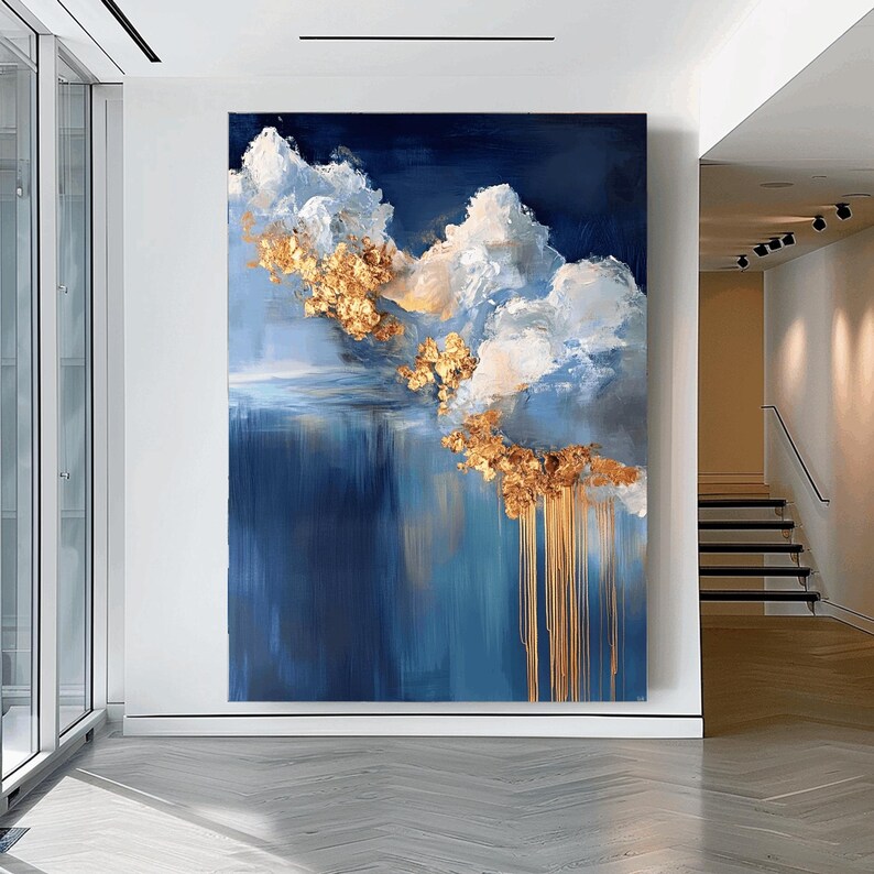 Cloud Wall Art, Abstract Clouds Paintings, Gold Painting, Cloud Sky ...