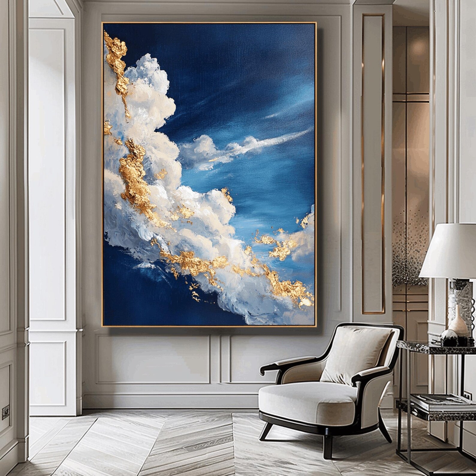 Cloud Wall Art, Abstract Clouds Paintings, Gold Painting, Cloud Sky ...