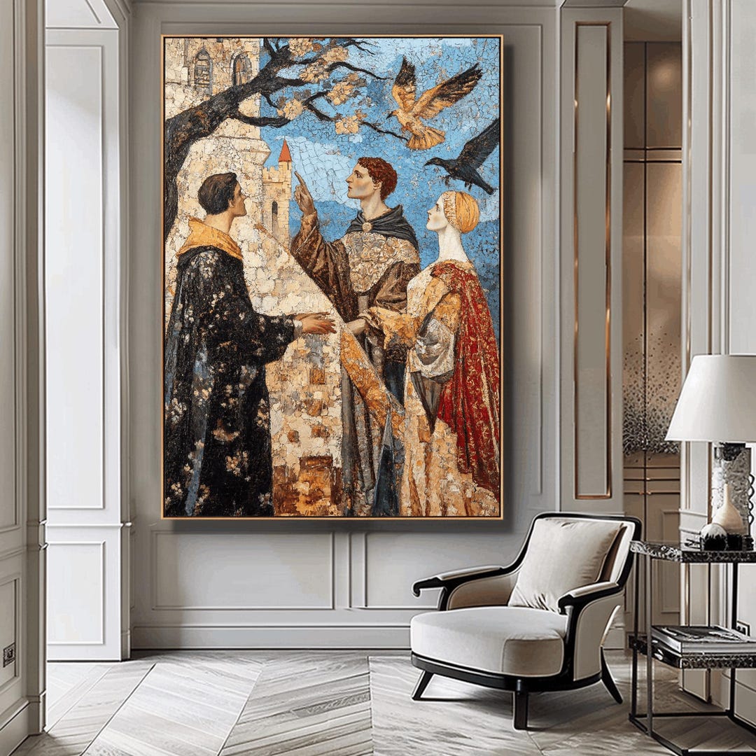 Printable Medieval Landscape Wall Art, Rustic Old Town Painting, Dark ...