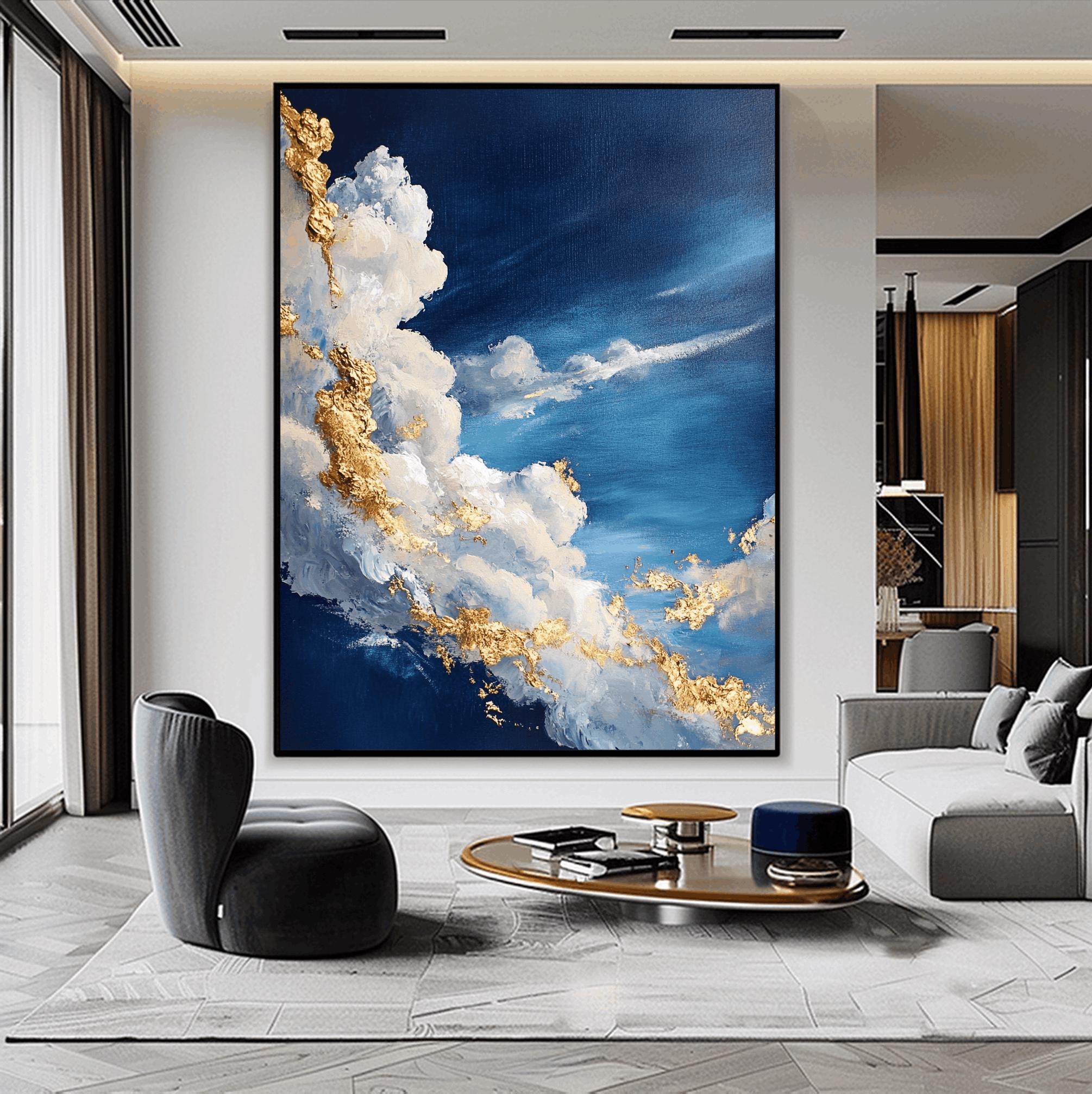 Cloud Wall Art, Abstract Clouds Paintings, Gold Painting, Cloud Sky ...