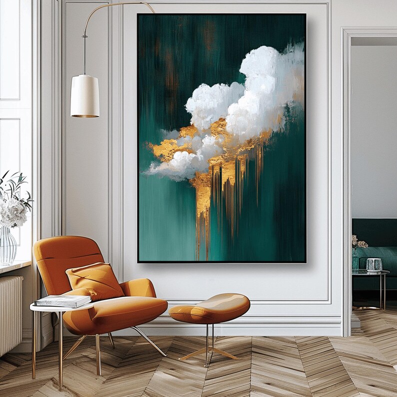 Cloud Wall Art, Abstract Clouds Paintings, Gold Painting, Cloud Sky ...