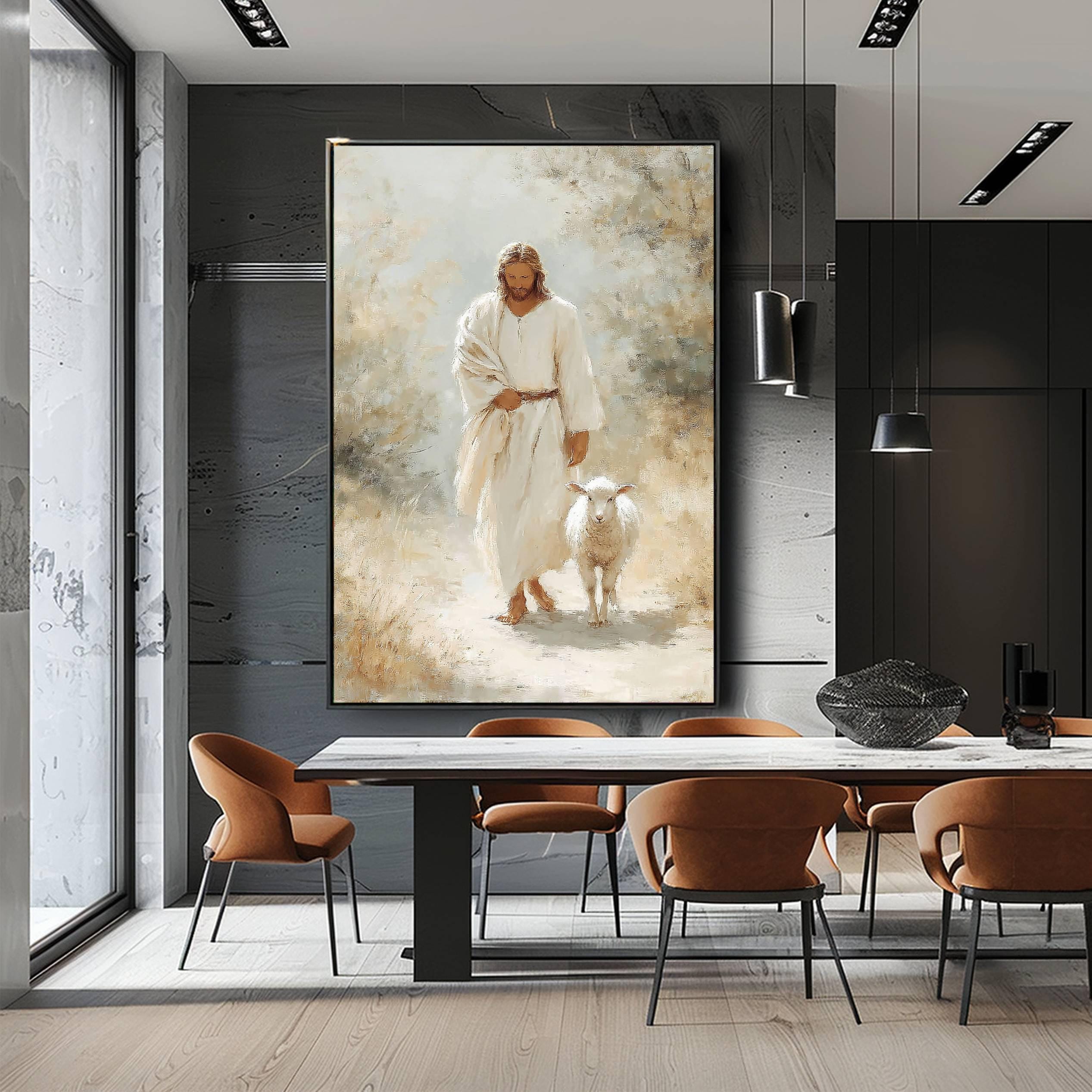 Faithful Shepherd, Jesus Leaves the 99, Minimalist Neutral Painting ...