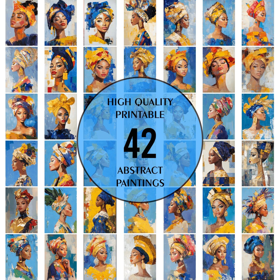 Pack of 42 Abstract Woman Faces, Black Woman Portrait, Digital Download ...