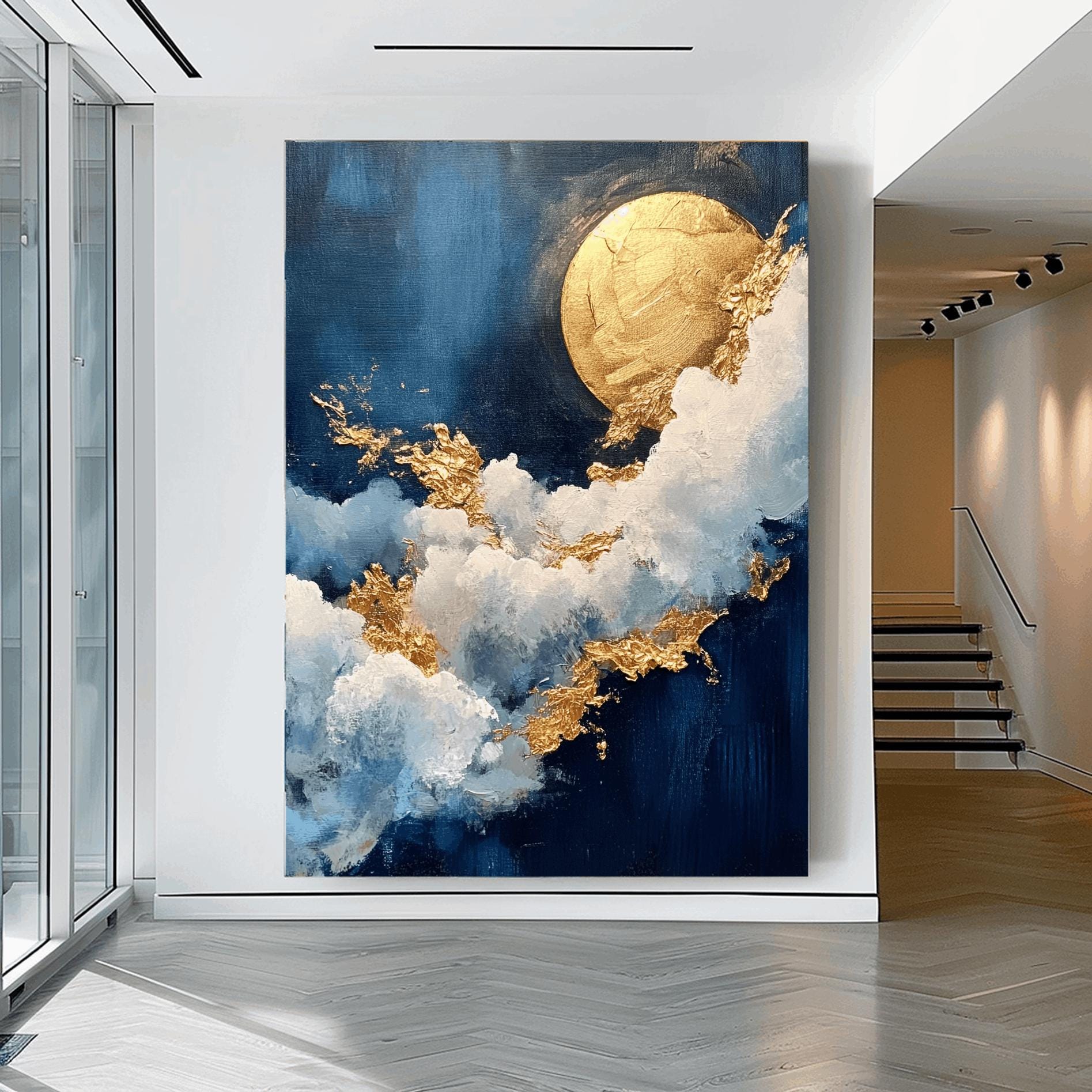 Cloud Wall Art, Abstract Clouds Paintings, Gold Painting, Cloud Sky ...