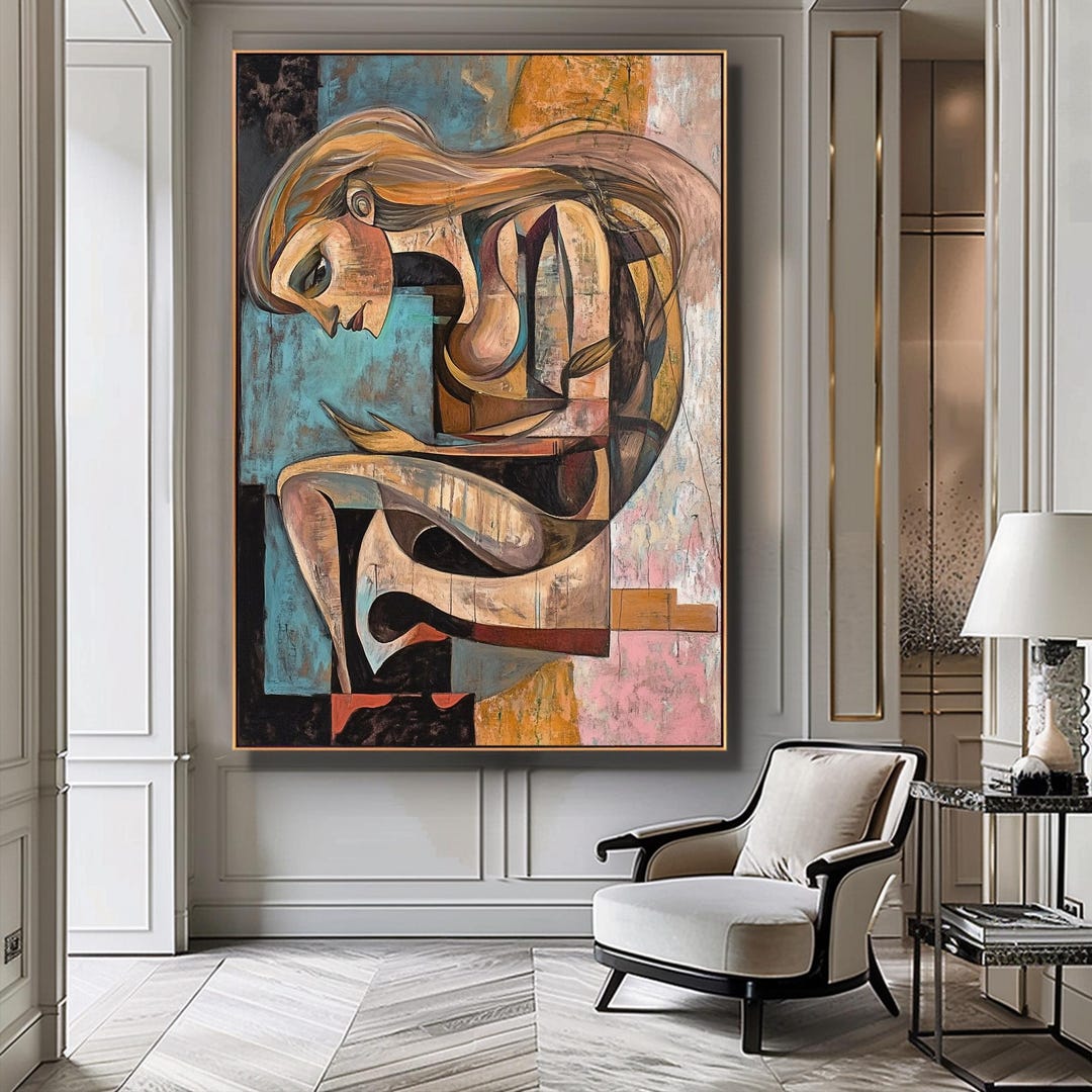 Lonely Woman | Abstract Oil Painting Colorful Wall Art | Vintage Wall ...