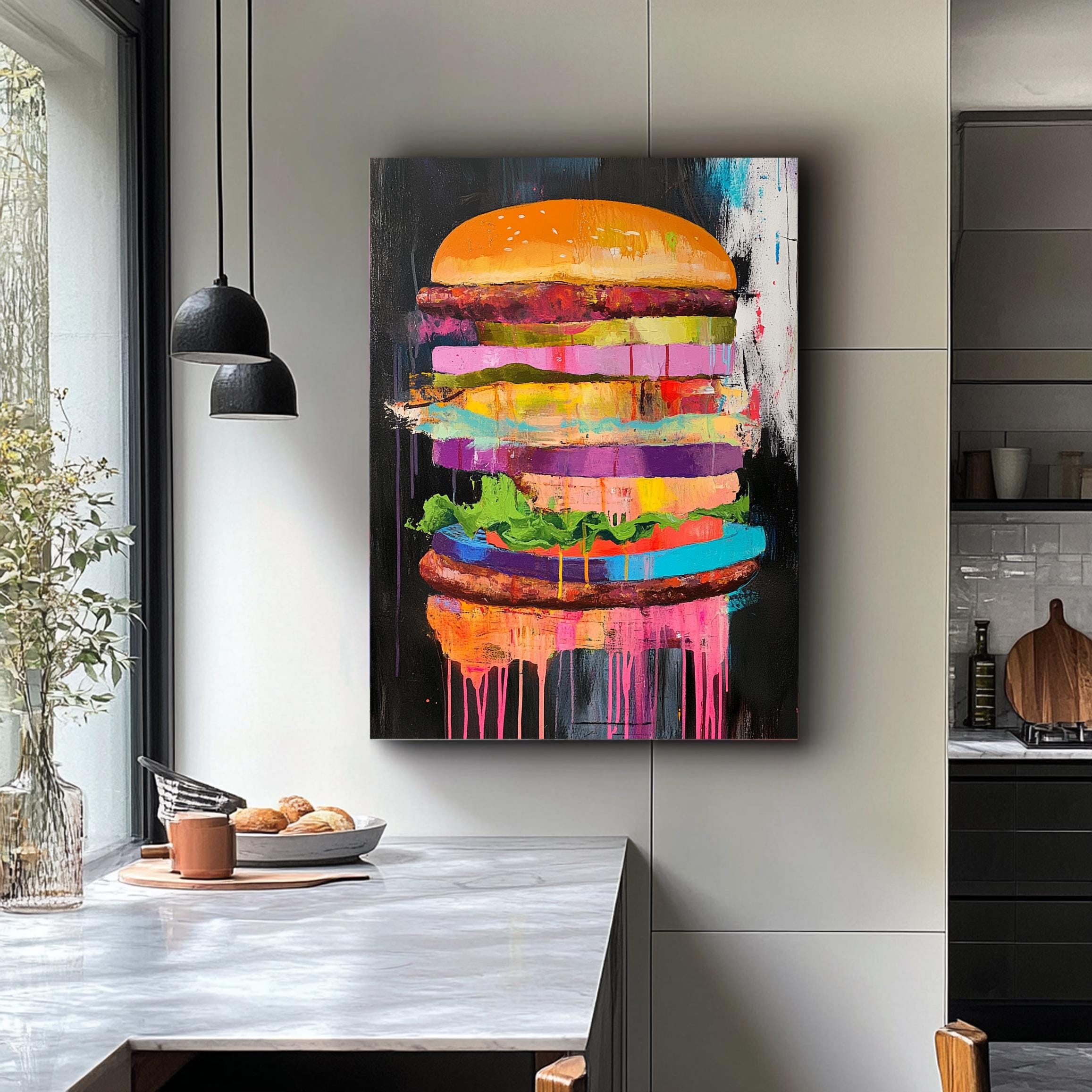 Abstract Burger Print Modern Kitchen Print Burger Art Print Food Art ...