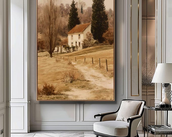 Fall Oil Painting, Country Cottage Landscape, Rustic Fall Countryside ...