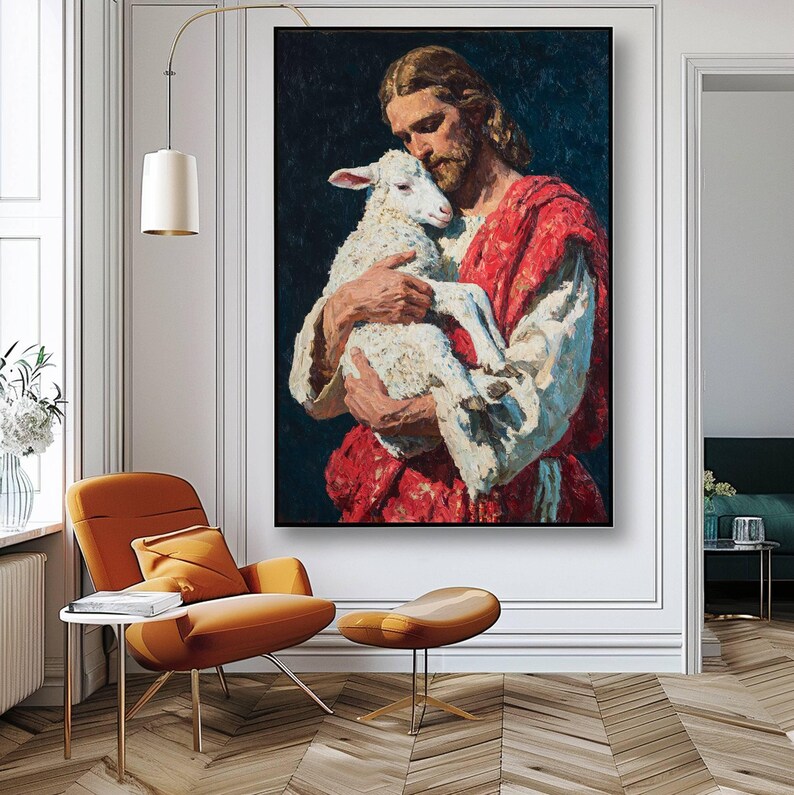 Faithful Shepherd, Jesus Leaves the 99, Christian Religious Painting ...
