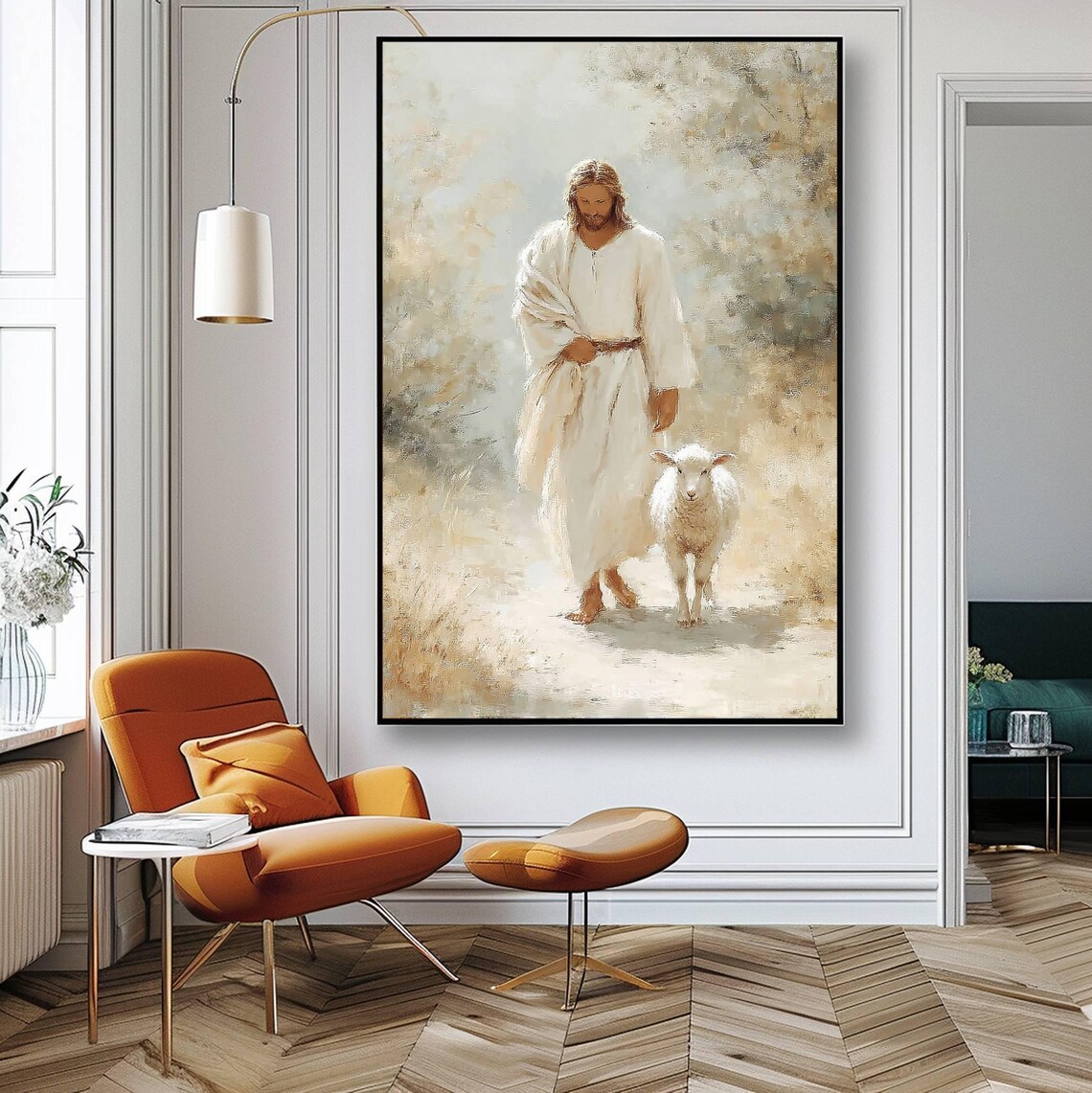 Faithful Shepherd, Jesus Leaves the 99, Minimalist Neutral Painting ...