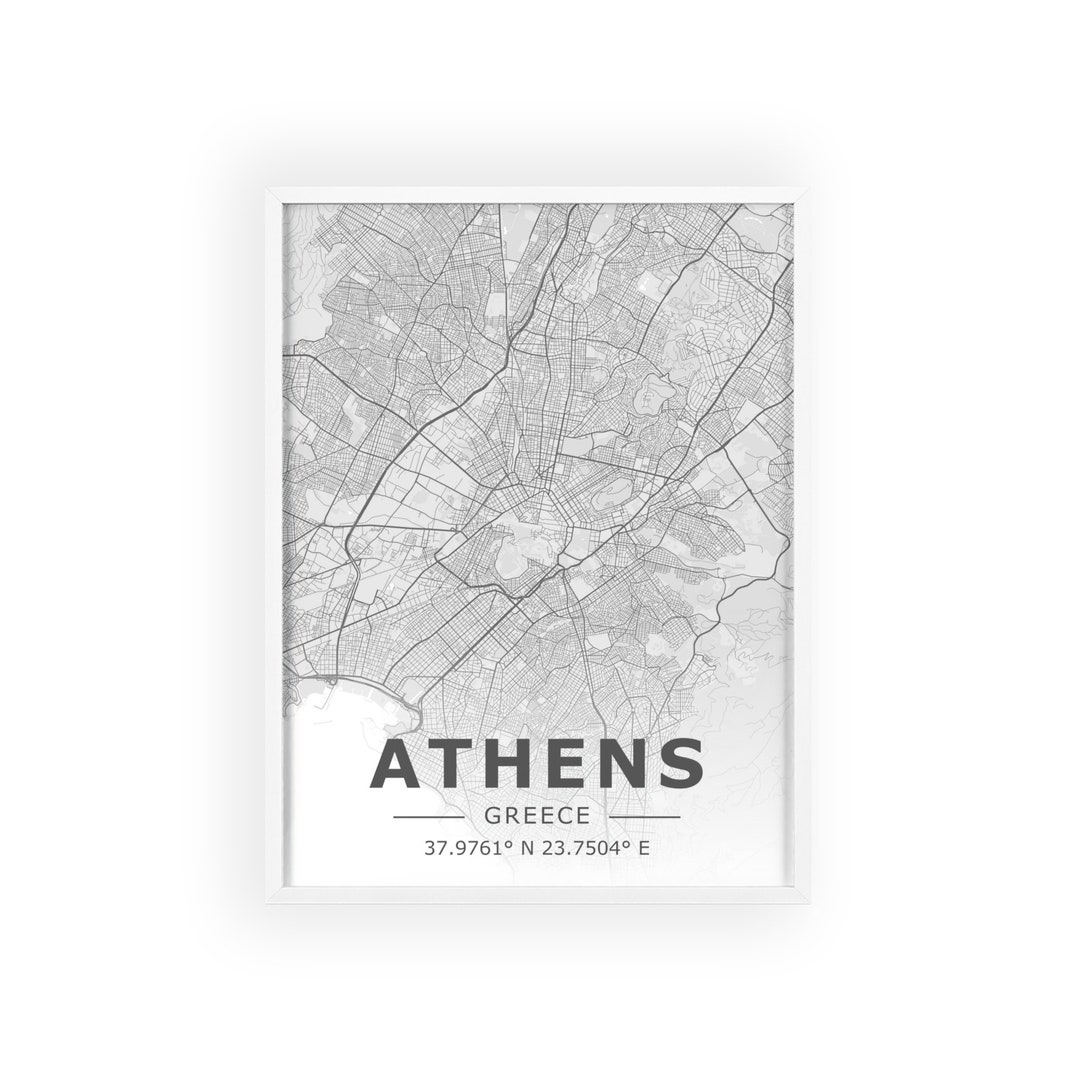 Athens Map Poster Framed City Art Print on High-quality Photopaper ...
