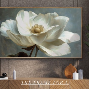Spring Frame TV Art, Elegant Minimalist White Flower Floral Home Decor ...