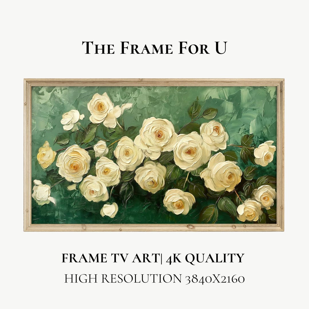 Spring Frame TV Art, Elegant White Roses Floral Decor for Samsung the ...