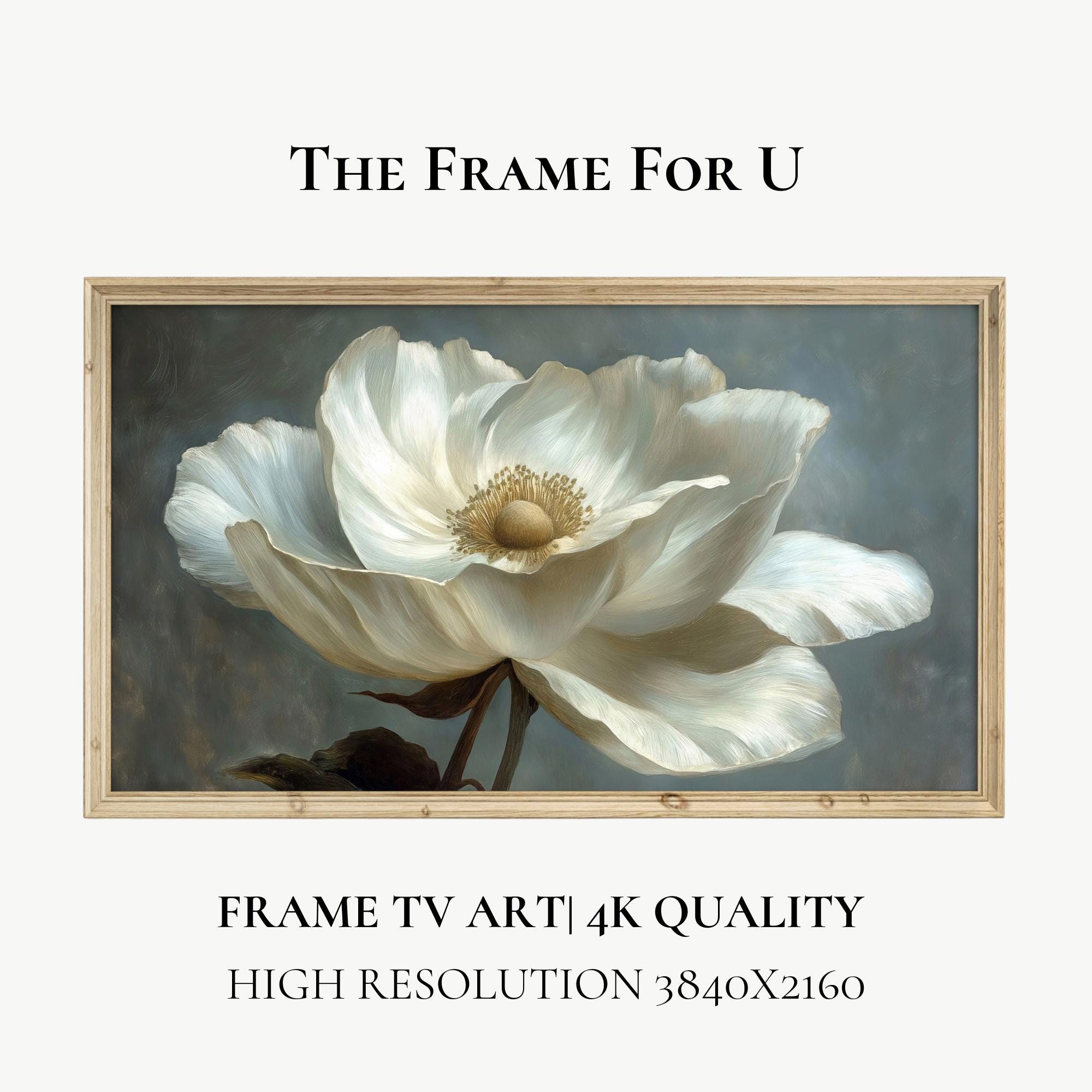Spring Frame TV Art, Elegant Minimalist White Flower Floral Home Decor ...