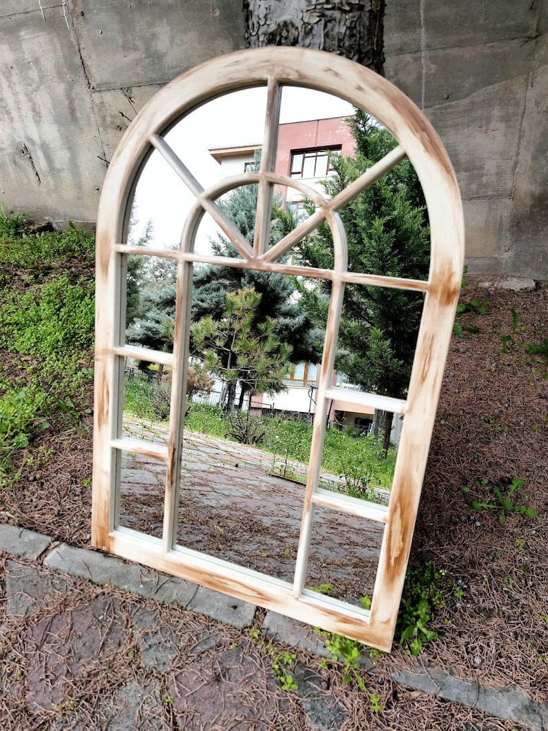 Vintage Arched Window Mirror: Handmade Wooden Frame, 18th Century Style ...