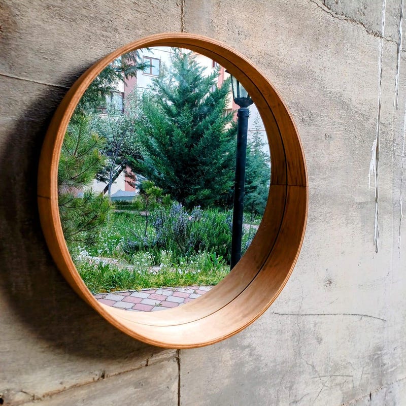 Wooden Round Mirror 60cm - Etsy