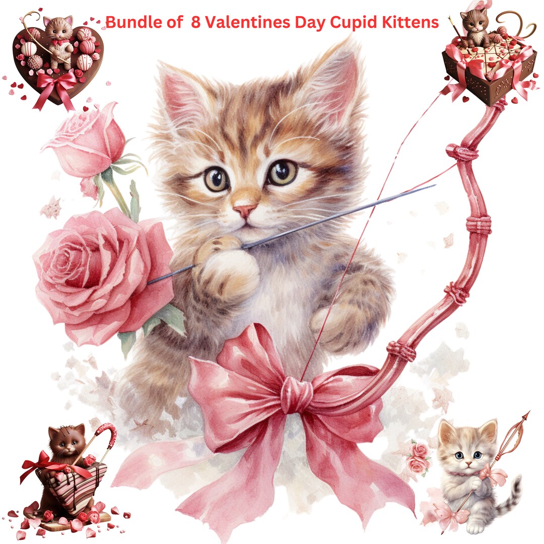 Digital Clip Art, Cupid Kitten Valentines Day - Etsy