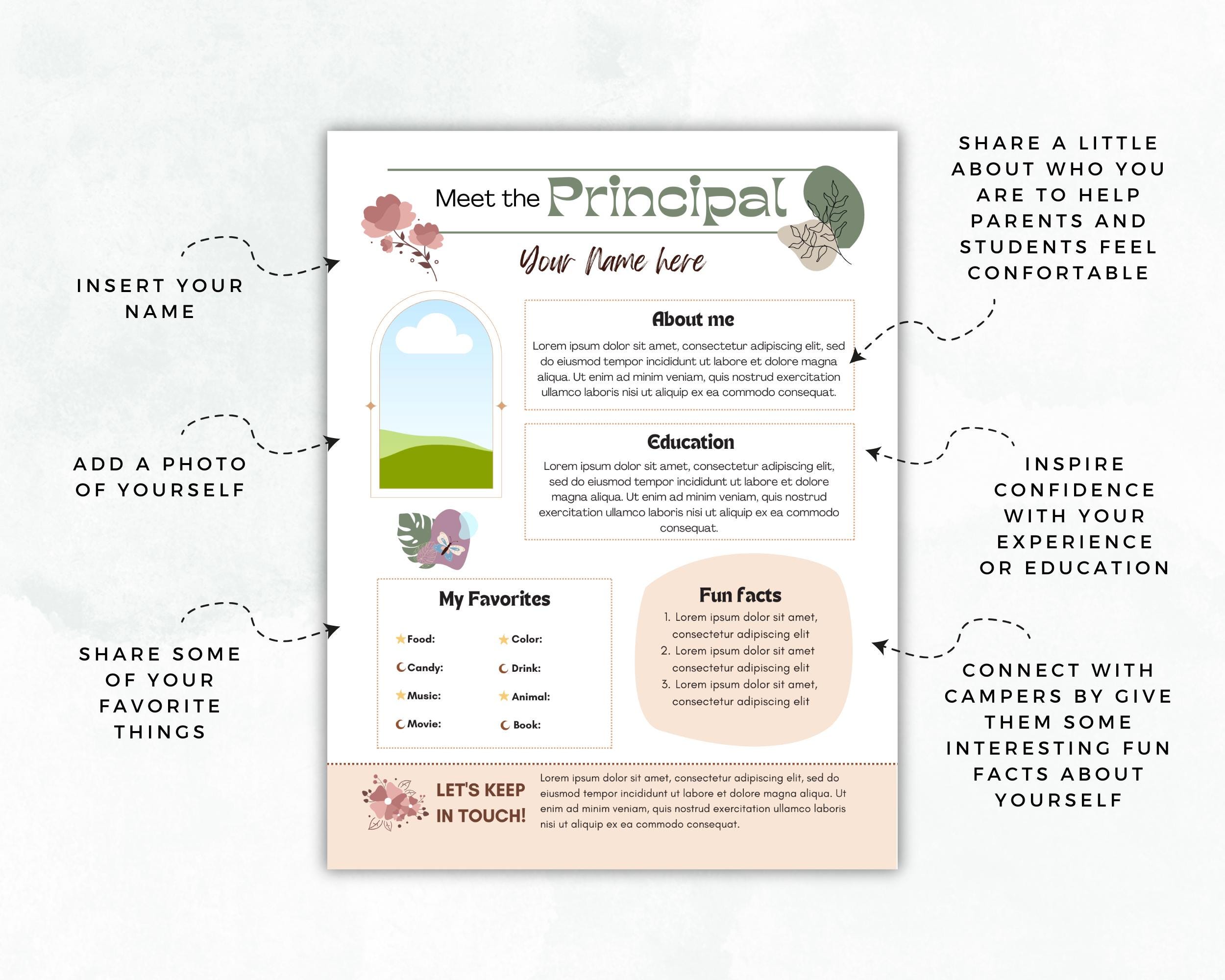 Boho Style Meet the Principal Template - Custom Canva Design, Boho ...