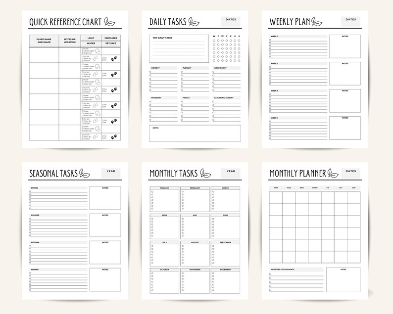 House Plant Digital Planner, Indoor Garden Lover Tracker: Botanical ...