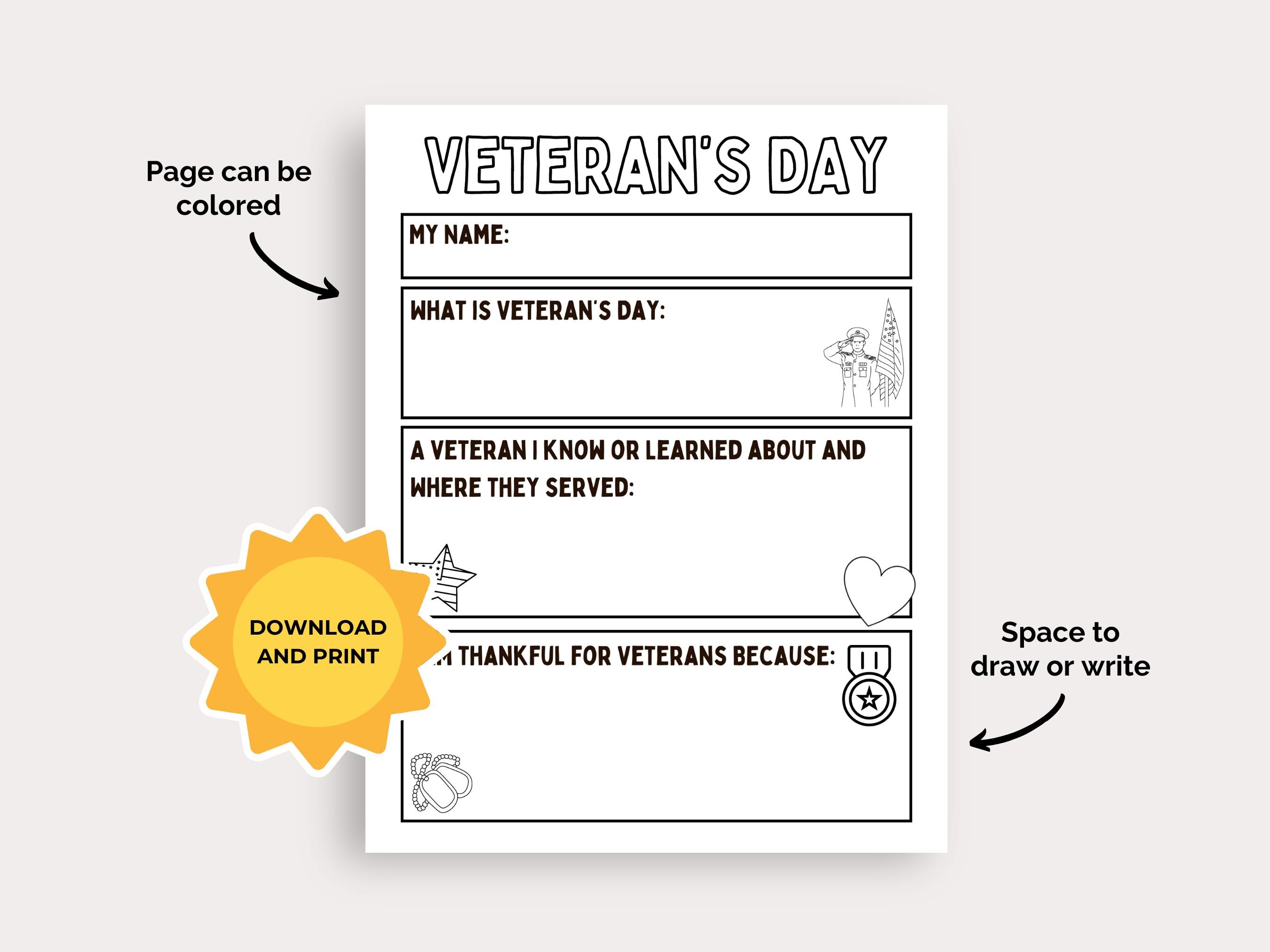 Veteran's Day Printable Coloring Page for Kids - Educational Activity ...