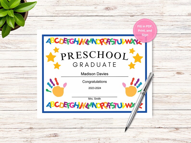Editable Preschool Graduation Certificate, Printable Preschool ...