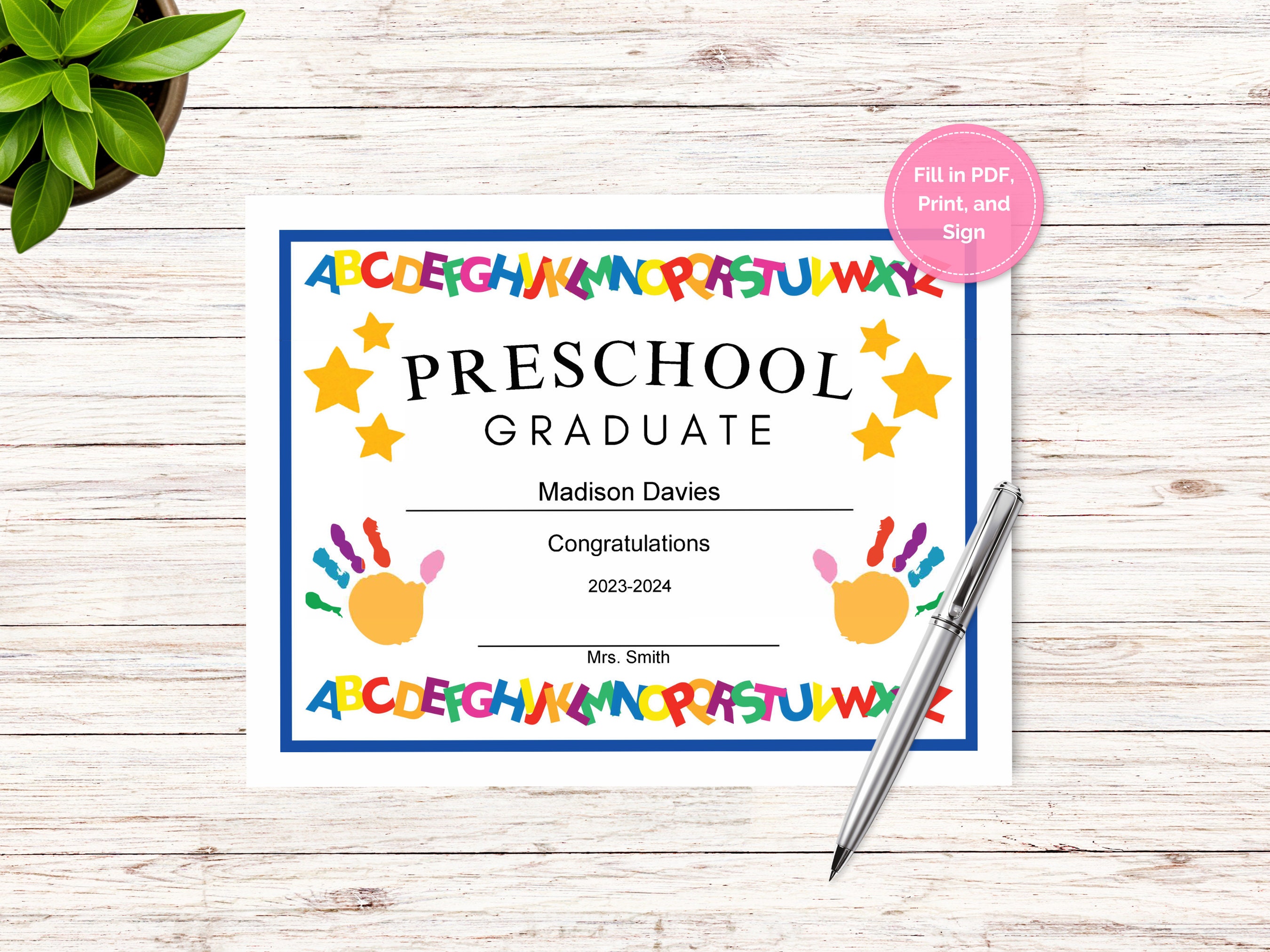 Editable Preschool Graduation Certificate, Printable Preschool ...