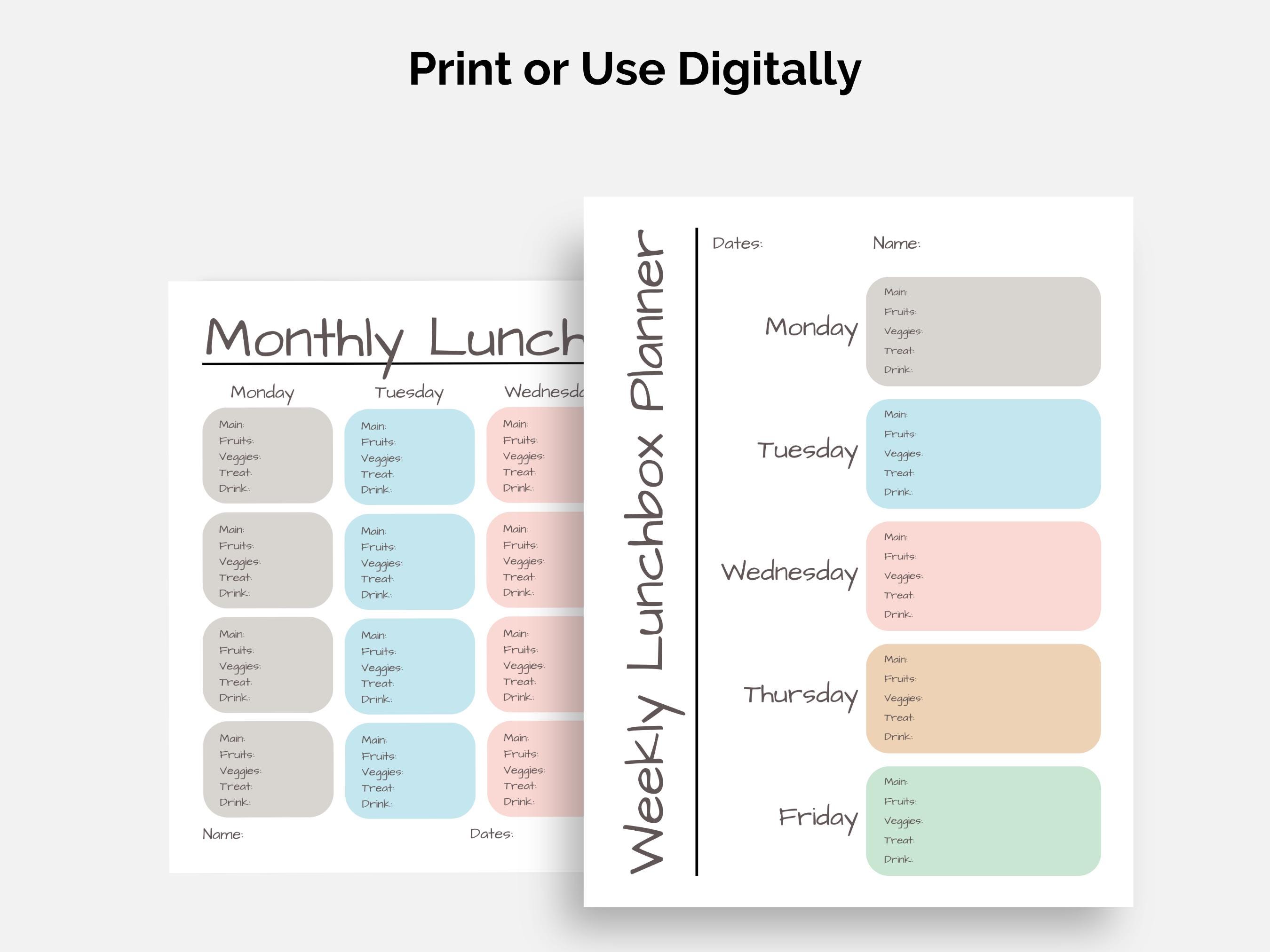 Lunchbox Meal Prep Made Easy With Colorful Weekly and Monthly ...